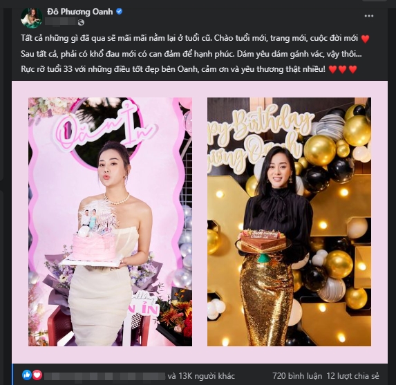 Nữ diễn viên Phương Oanh đăng ảnh sinh nhật chào tuổi mới